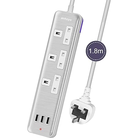 LIPWEL Extension Lead with USB Slots Power Strip 3 Way Extension Cords ...