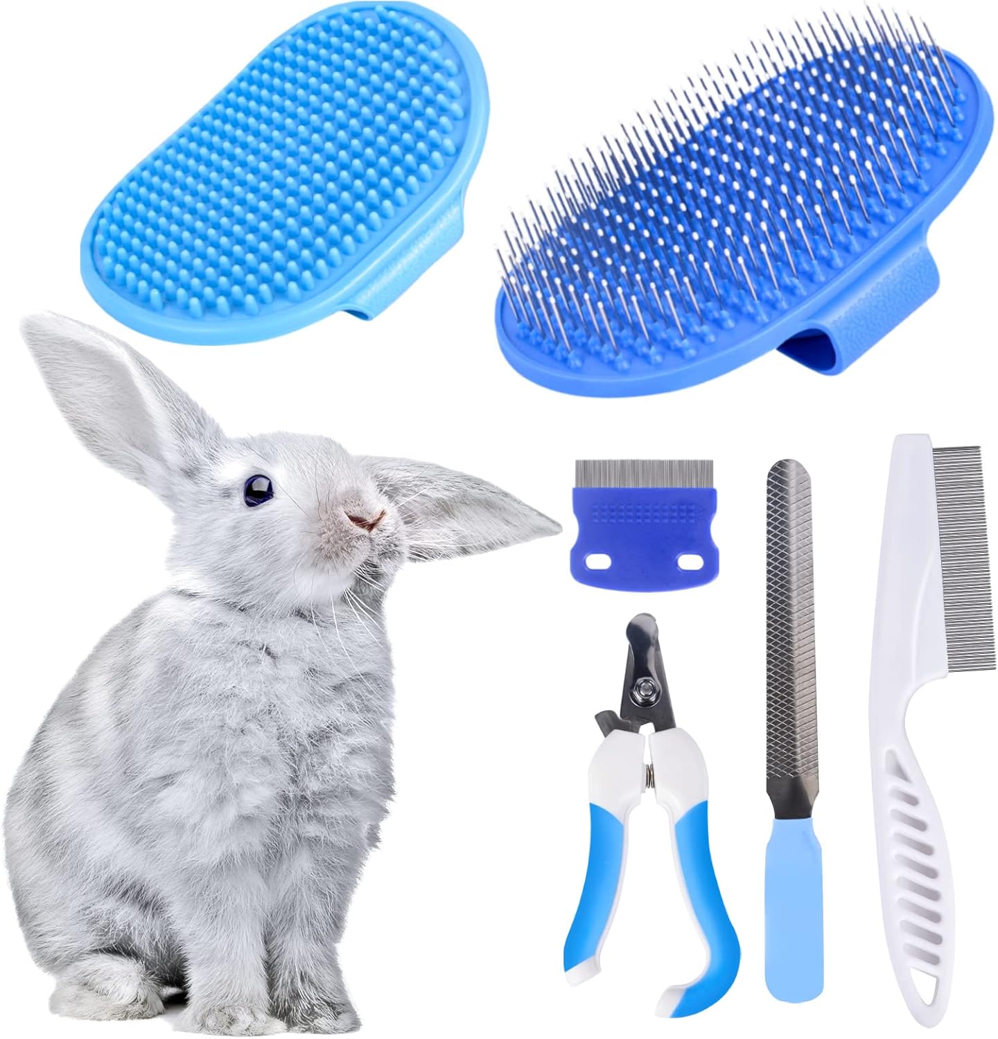 6-Piece Small Animal Grooming Set with Hair Remover, Nail Clipper, Flea ...