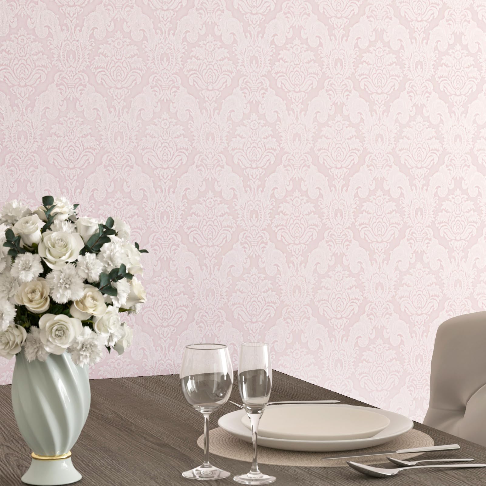 Wallderful Pink Embossed Wallpaper Victorian Peel and Stick Wallpaper ...