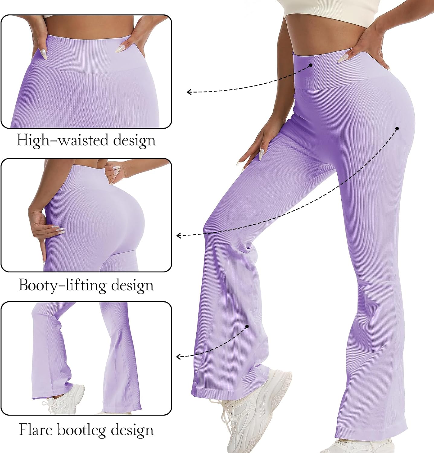 Women's High Waisted Flare Leggings, Bootcut Yoga Pants with Hip ...