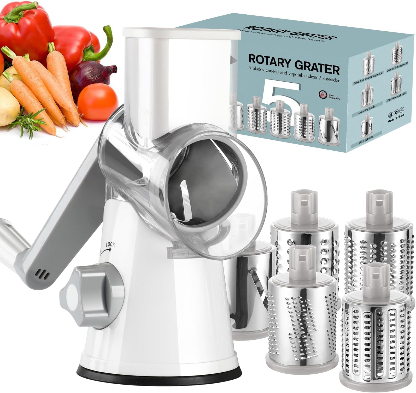 Amazon.com: Geedel Rotary Cheese Grater Cheese Shredder - Upgraded 5-in ...