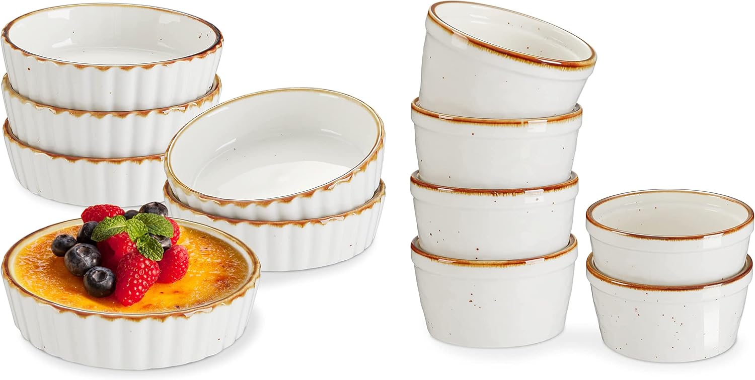 Amazon.com: 4 oz Shallow Creme Brulee Ramekins & 4 oz Ramekins - Set of ...