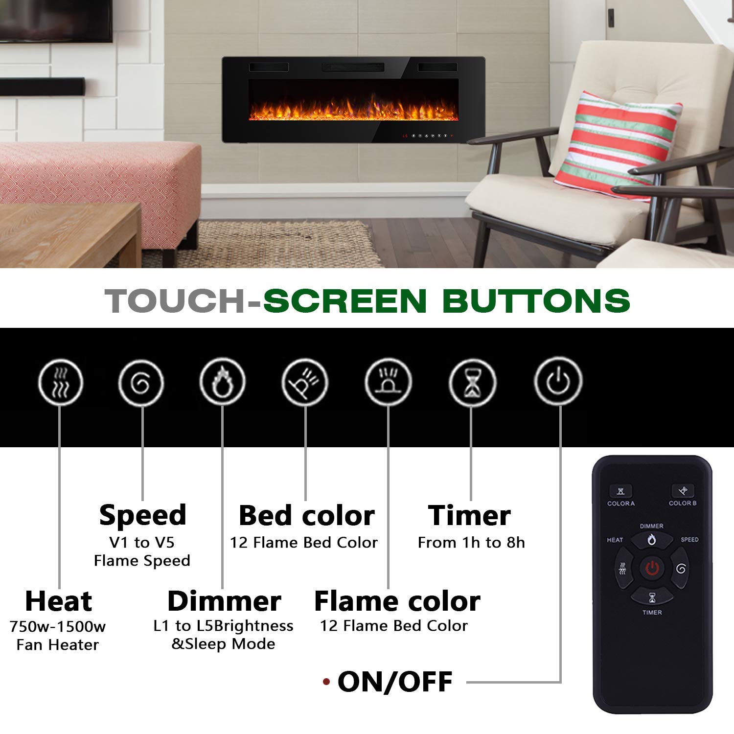 Vitesse 50 inch Wall Mounted and Recessed Electric Fireplace ...