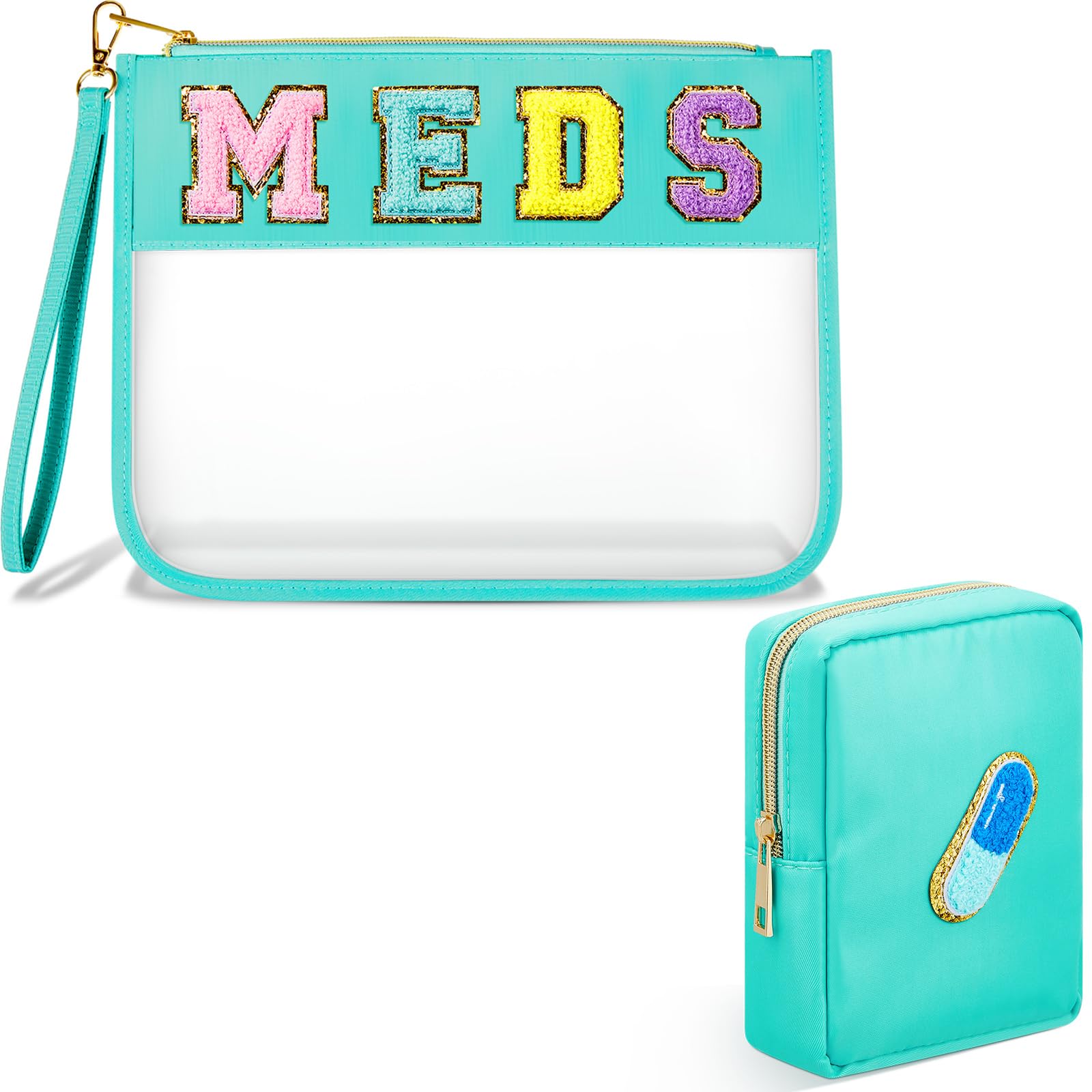 Geetery 2 Pcs Clear Preppy Makeup Bags Chenille Letter Patch Pouch Skin ...