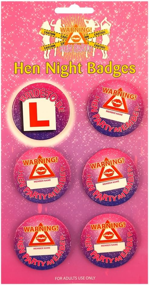 6 Pack Hen Party "Warning Sign" Badges : Amazon.co.uk: Home & Kitchen