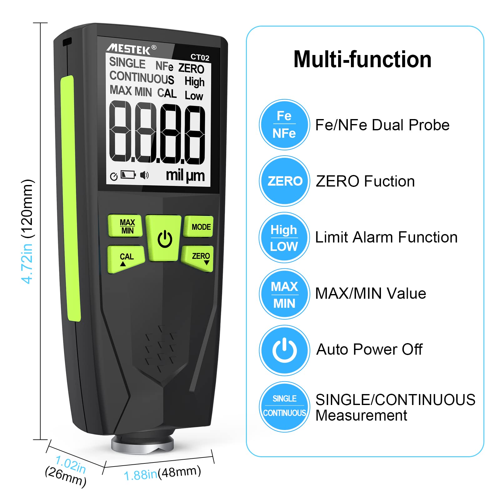 Snapklik.com : MESTEK Paint Thickness Gauge Digital Paint Depth Gauge ...