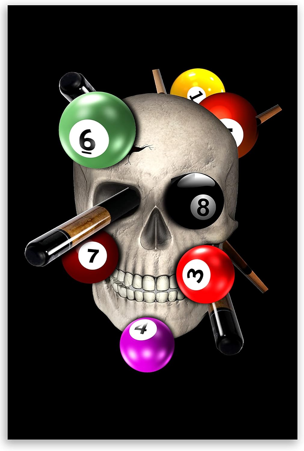 Billiard Lover Wall Poster Skull Eight-Ball Pool Cues Billiards 8 Ball ...
