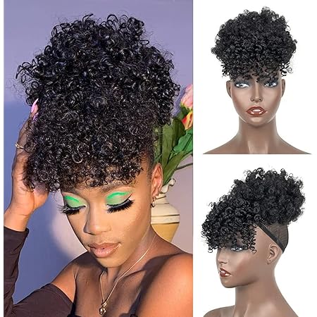 Amazon.com : MODSIGHT Afro Puff Drawstring Ponytail with Bangs, Black ...