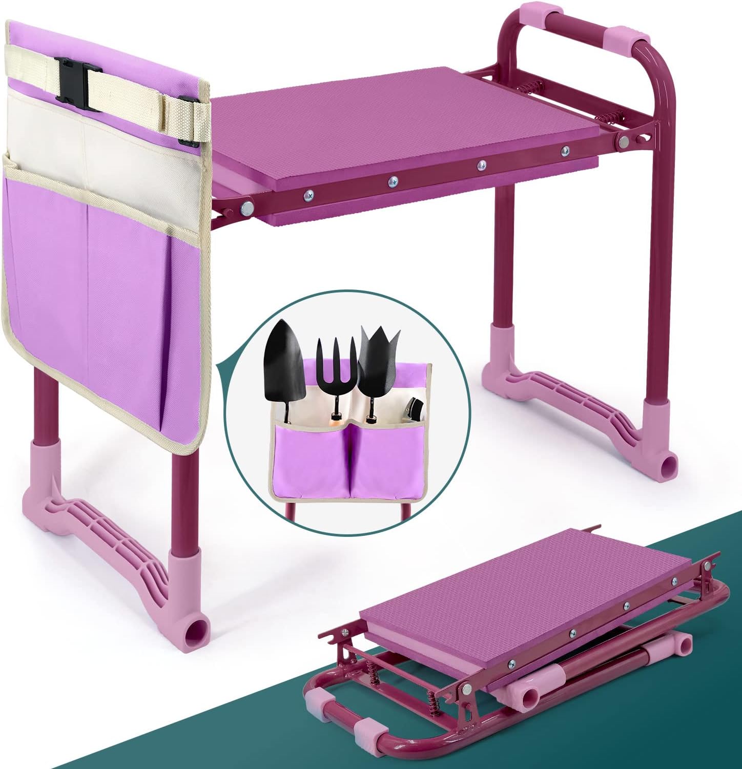 Amazon.com: Pure Garden Folding Garden Stool with Tool Bag Plus 5 ...