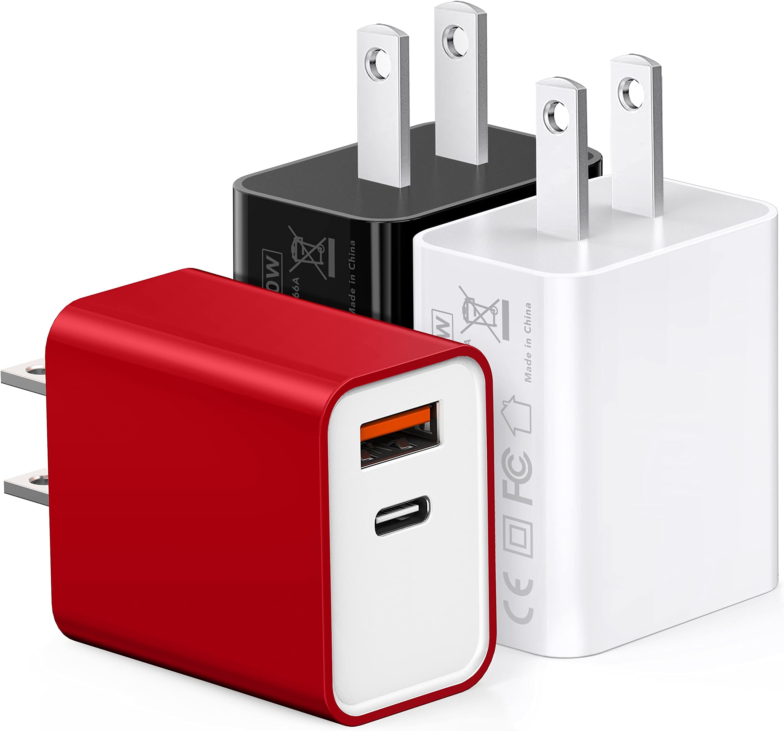 Amazon.com: 3 Pack 20W PD USB Charger, Dual-Port USB-C Wall Charger ...
