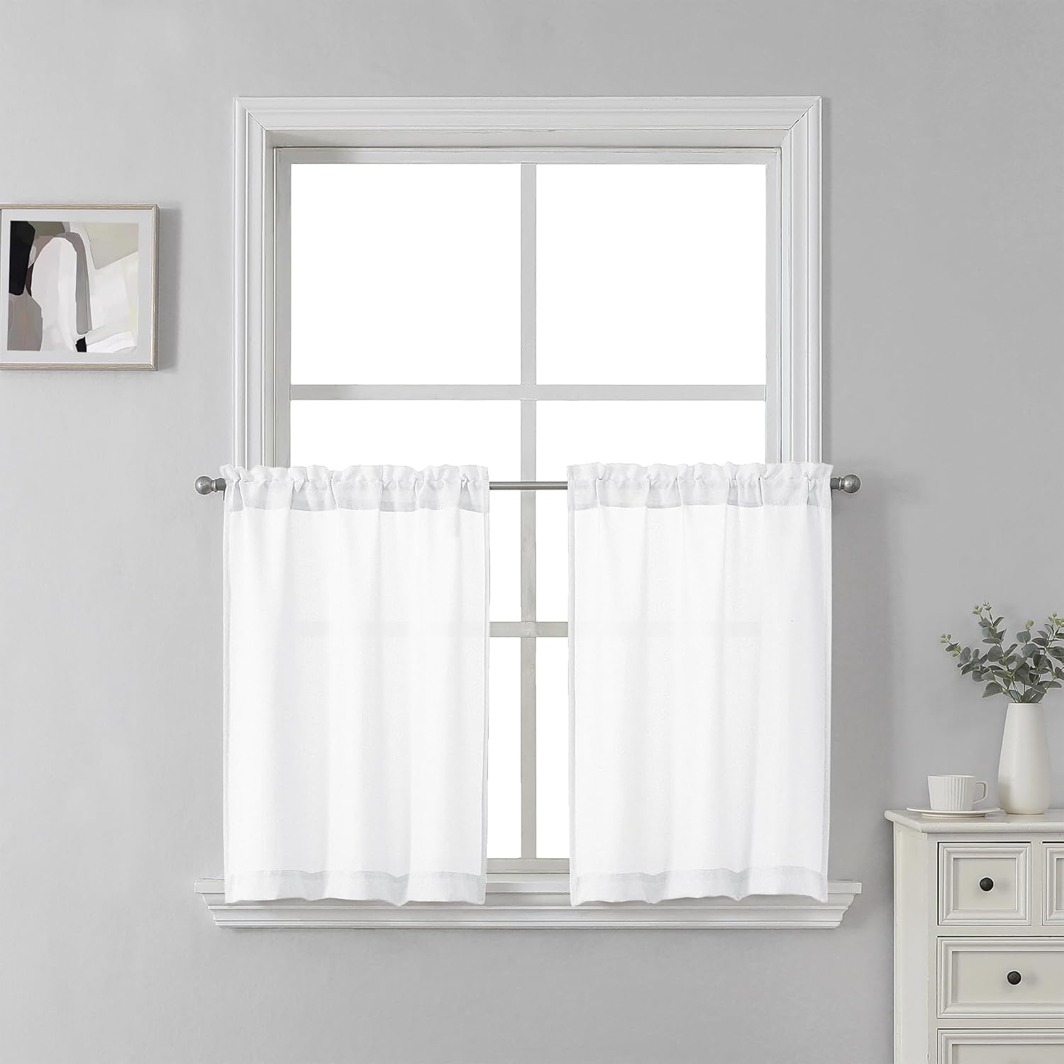 Amazon.com: SeeGlee 36 Inch Length Linen Short Curtains- Pure White ...