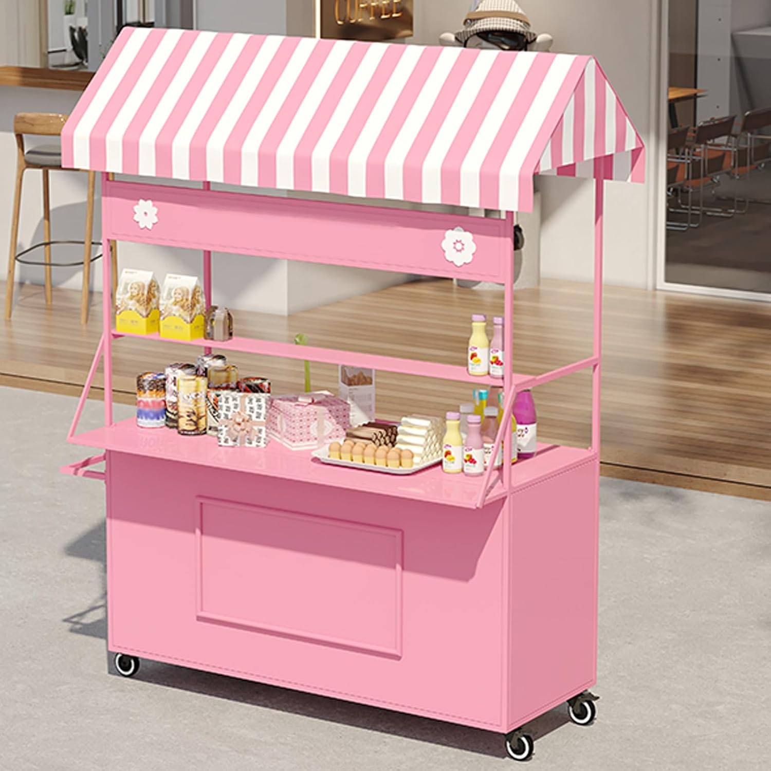 Amazon.com: Rolling Vending Cart with Striped Canopy, Selling Food ...
