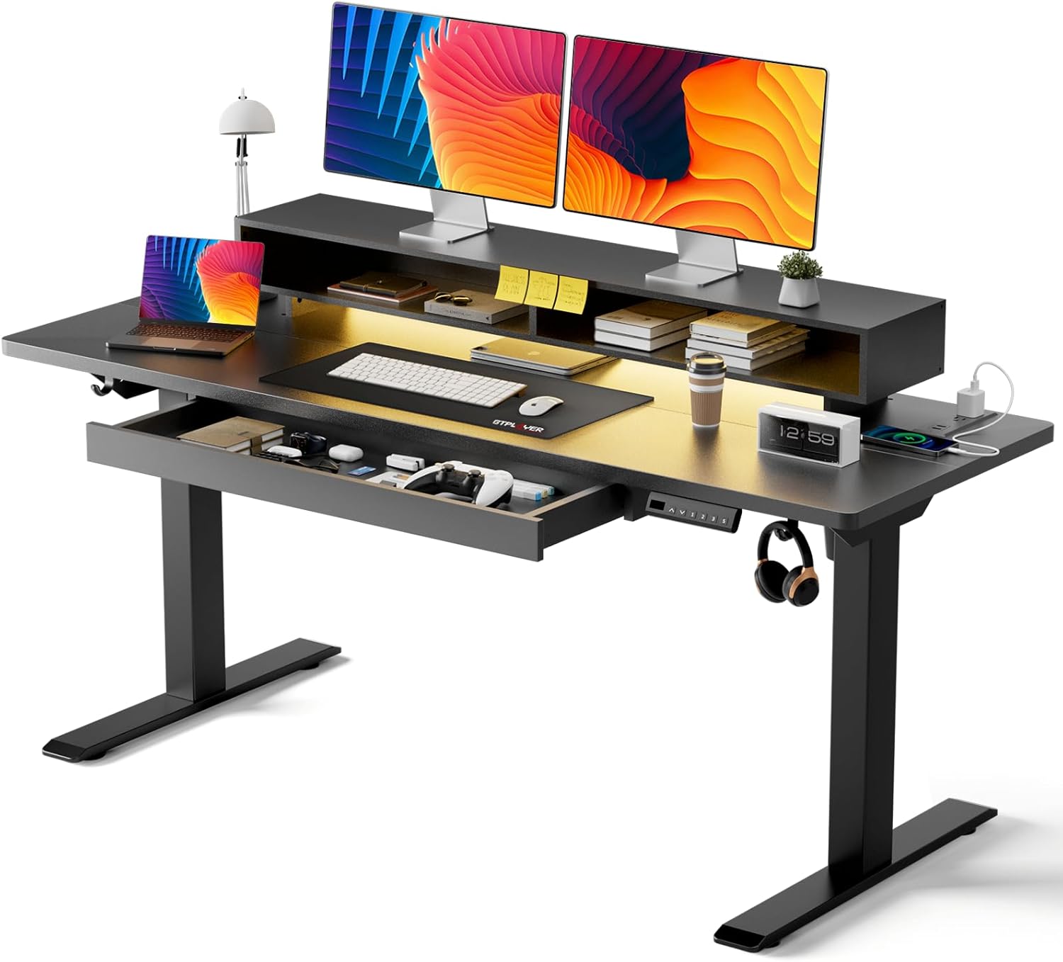 Amazon.com: GTPLAYER Electric Standing Desk with Drawers, 55 x 24 Inch ...