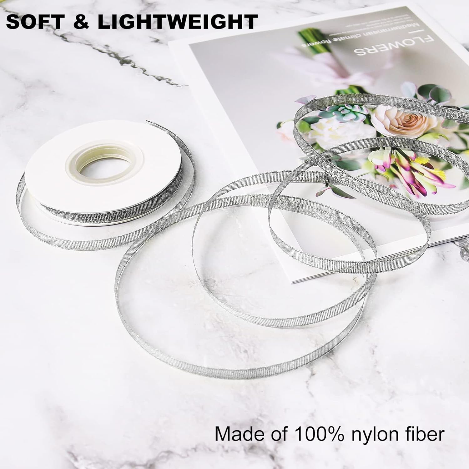 Cinta plateada metálica con purpurina de 14 de pulgada, 25 yardas ...