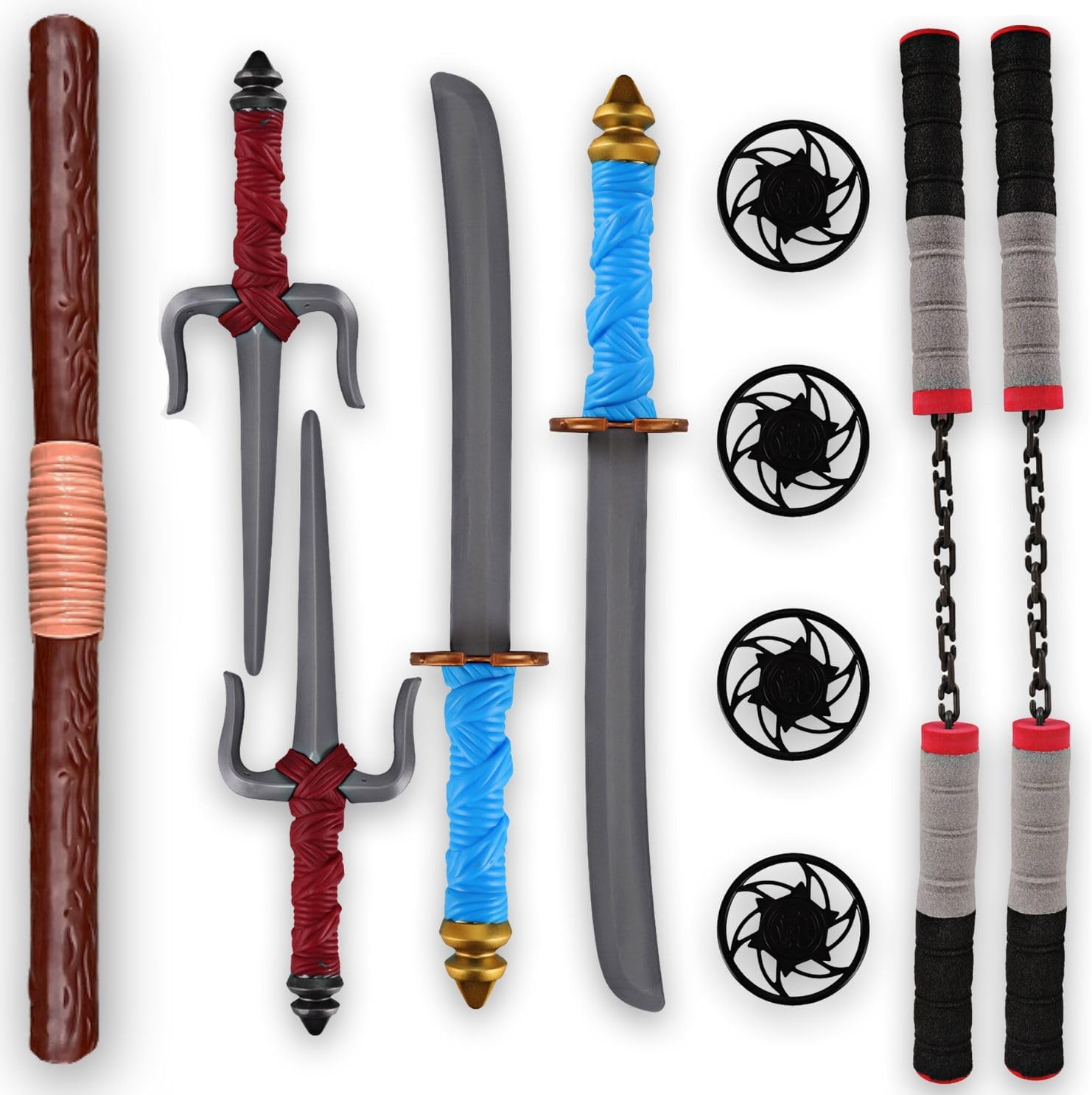 Liberty Imports Ninja Toy Weapons Kids Role Play Set with 2 Katana Swords, 2 SAIS, 4 Shuriken ...