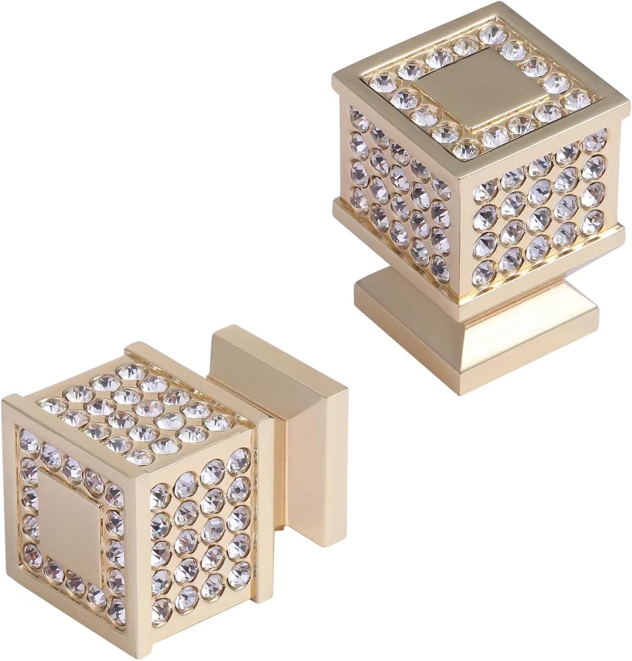 Fecraf Square Gold Cabinet Knobs, 4 Pack, for Drawer Dresser, with Sparkle Bling Crystal Diamond ...