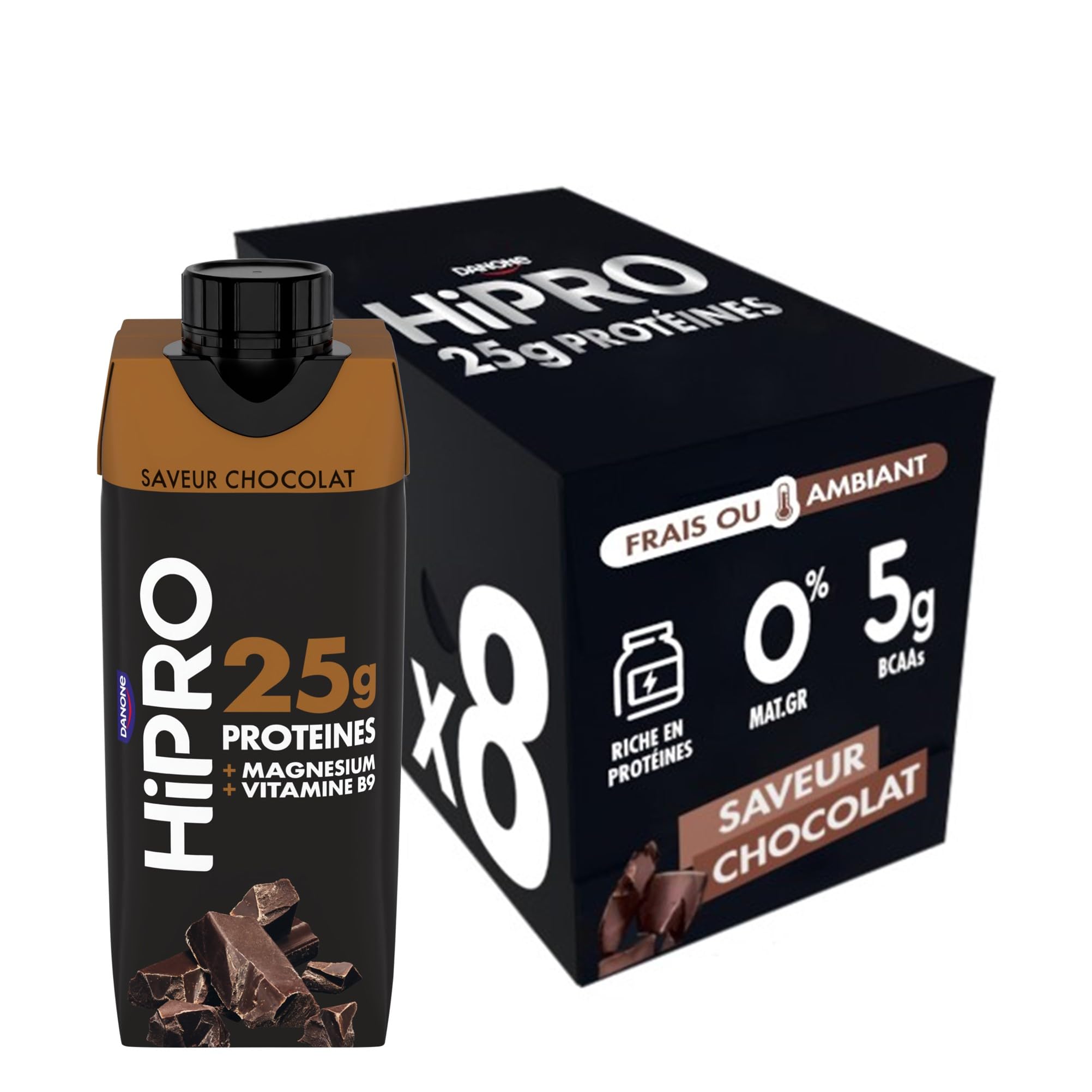 Hipro - Boisson protéinée goût chocolat - 330ml - Lot de 8x330ml ...