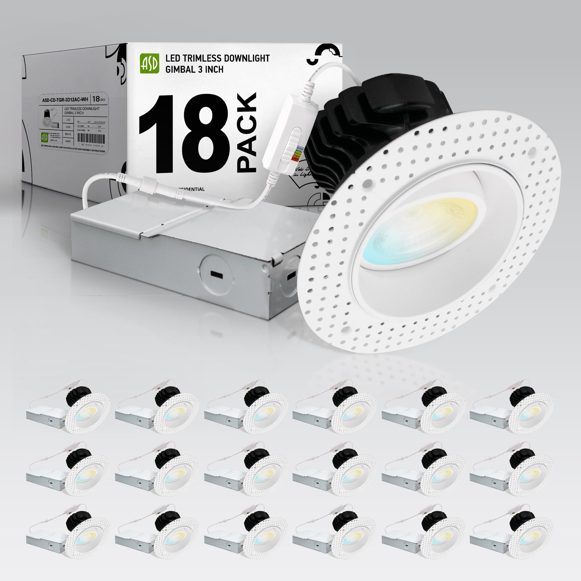 Snapklik.com : ASD Trimless 4 Inch Gimbal LED Recessed Light, 17W 120V ...