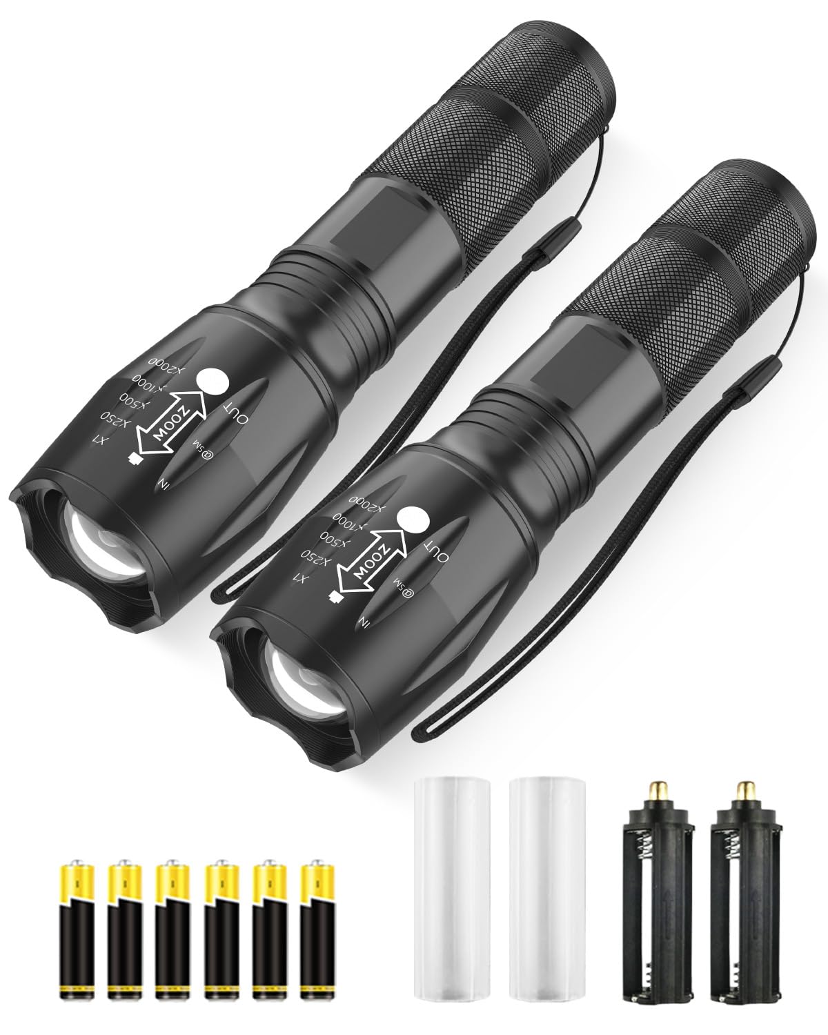 Jovrun 2 Pack LED Torch 2000 Lumens, 6 x AAA Batteries Included ...