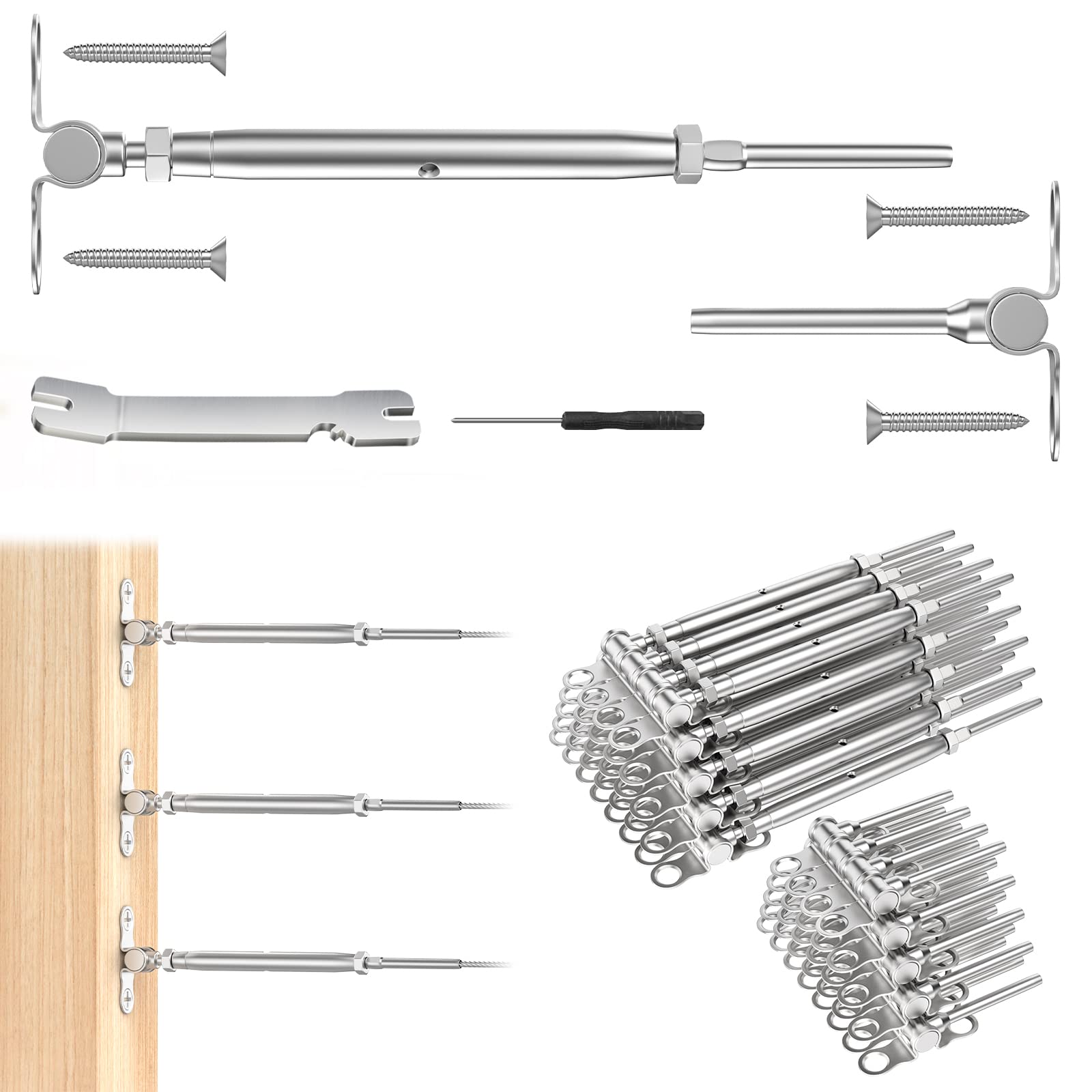 RailinGo 30 Pairs Cable Railing Hardware 1/8", 180° Adjustable Angle ...