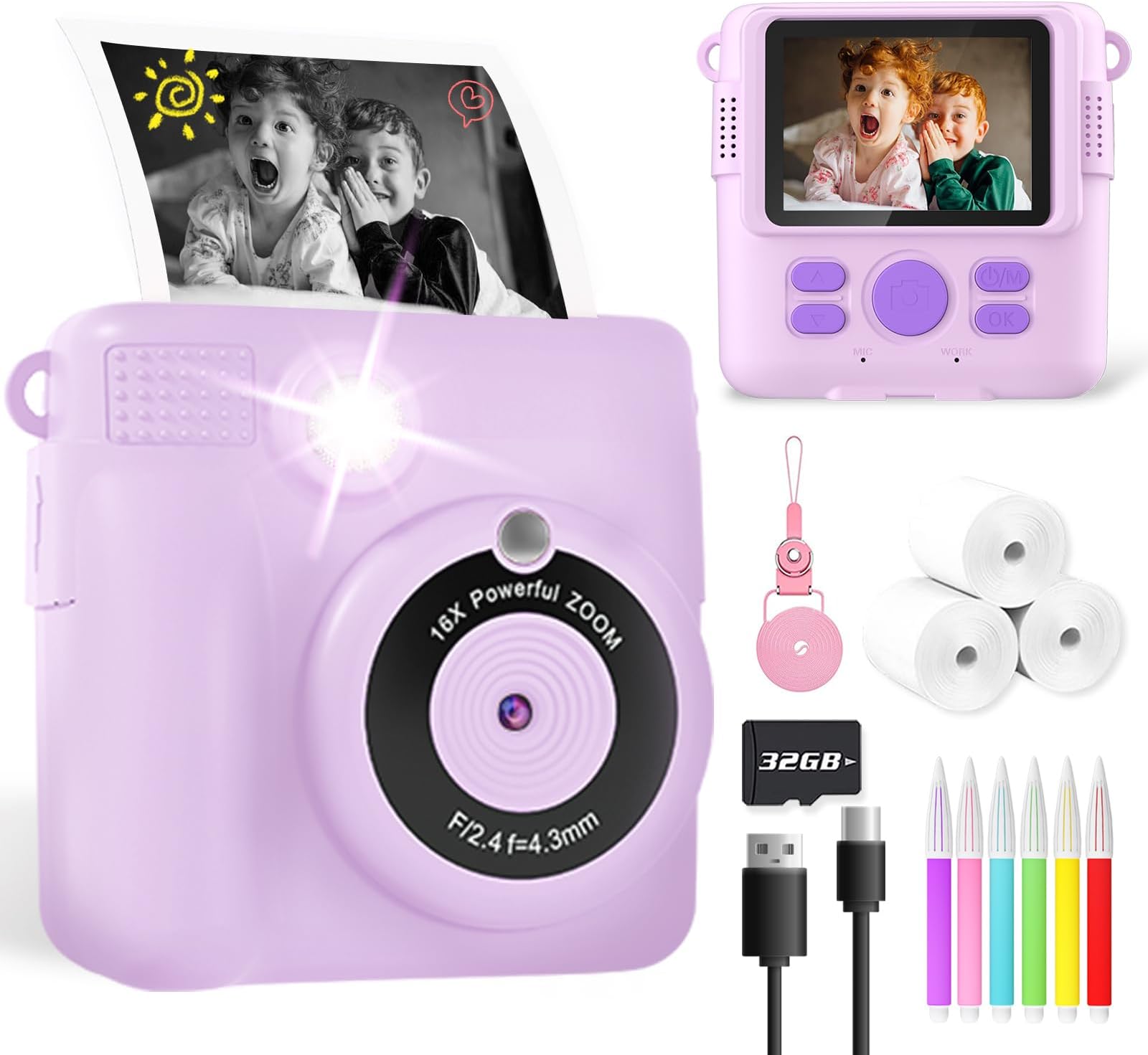 YORKOO Kids Camera for Girls Boys, Instant Camera for Kids with Print ...