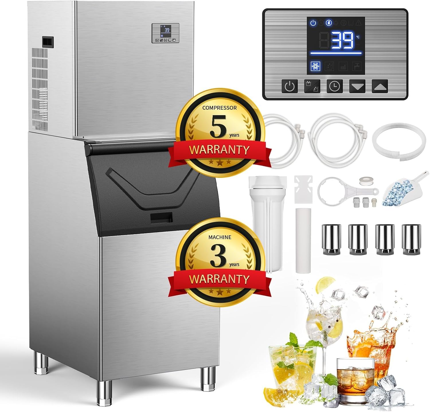Amazon.com: Commercial 60Lbs/24H Ice Maker Machine,Ice Ready in 5-15 min,360Lbs Large Storage ...