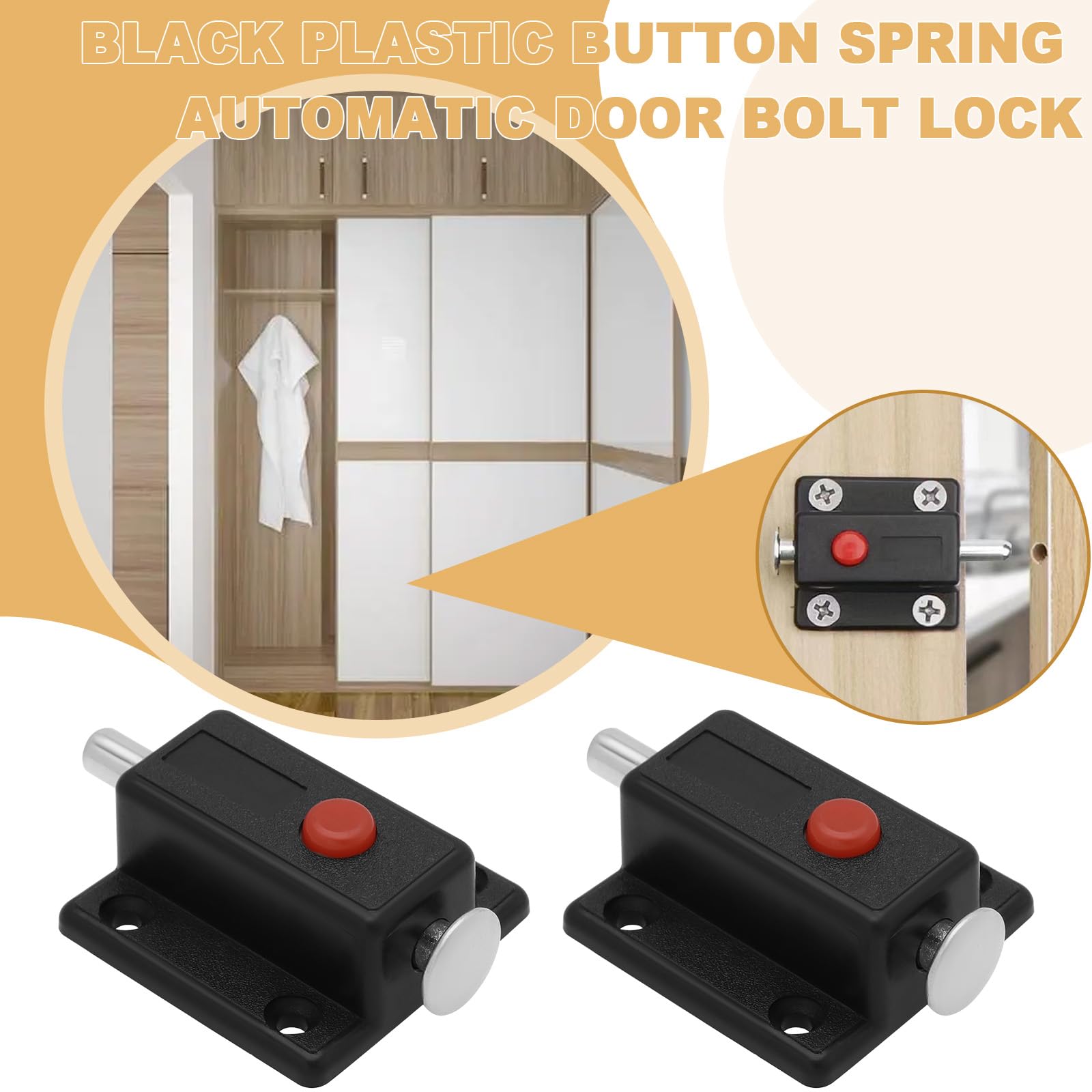 LT Easiyl 4pcs Black Plastic Push Button Spring Loaded Automatic Door ...