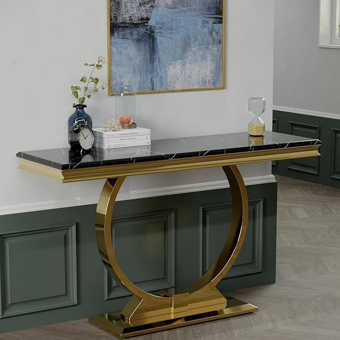 Amazon.com: Asday Black Gold Console Table, 50" Black Entrance Table ...