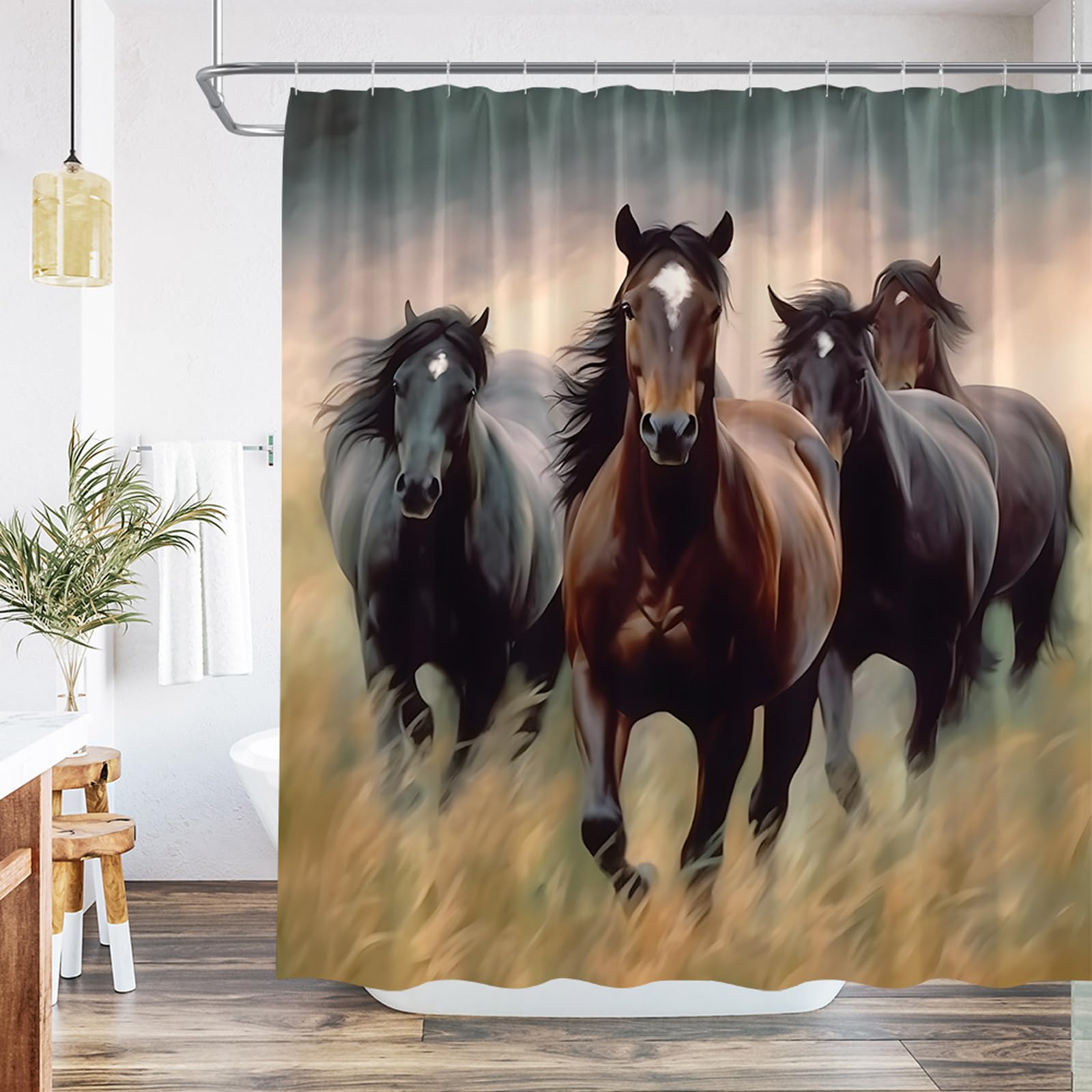 Amazon.com: QWRSMYX Horse Animal Shower Curtain Western Horses ...
