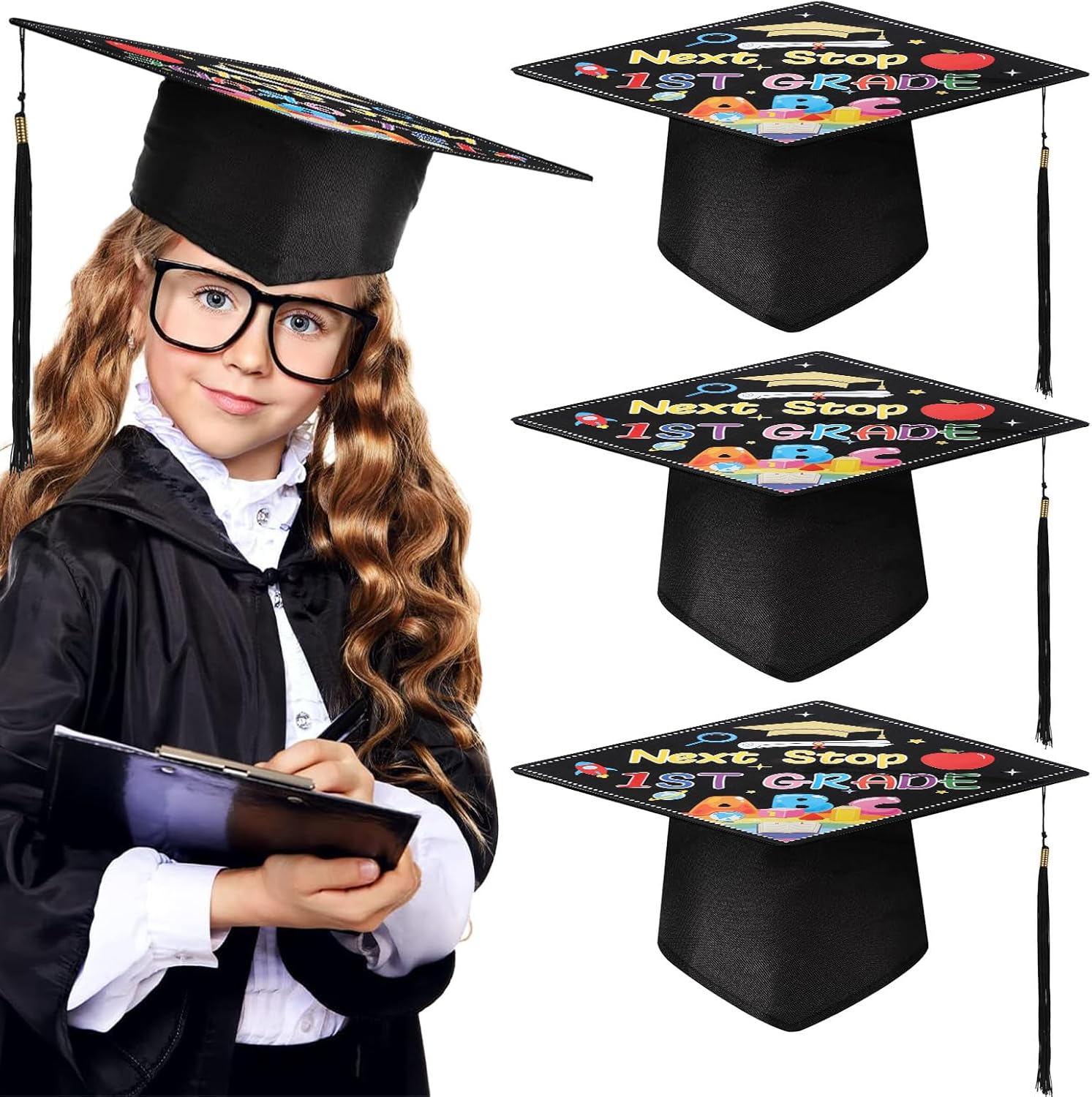 Amazon.com: SUNKIM 4Pcs Graduation Cap Next Stop First Grade Graduation ...