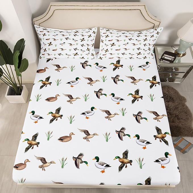 Amazon.com: Kids Duck Fitted Sheet Twin Size Duck Hunting Bed Sheet Set ...