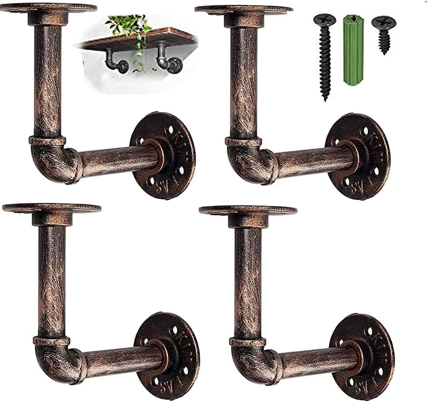 eSynic 4Pcs Pipe Shelf Brackets Industrial Pipe Shelving Brackets Heavy ...