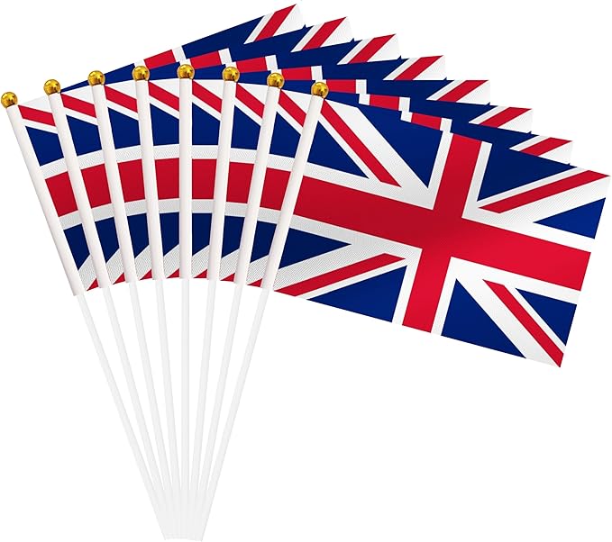 Amazon.com : 25 Pack UK Hand Held Flag, Britain Small Mini Stick Flag ...