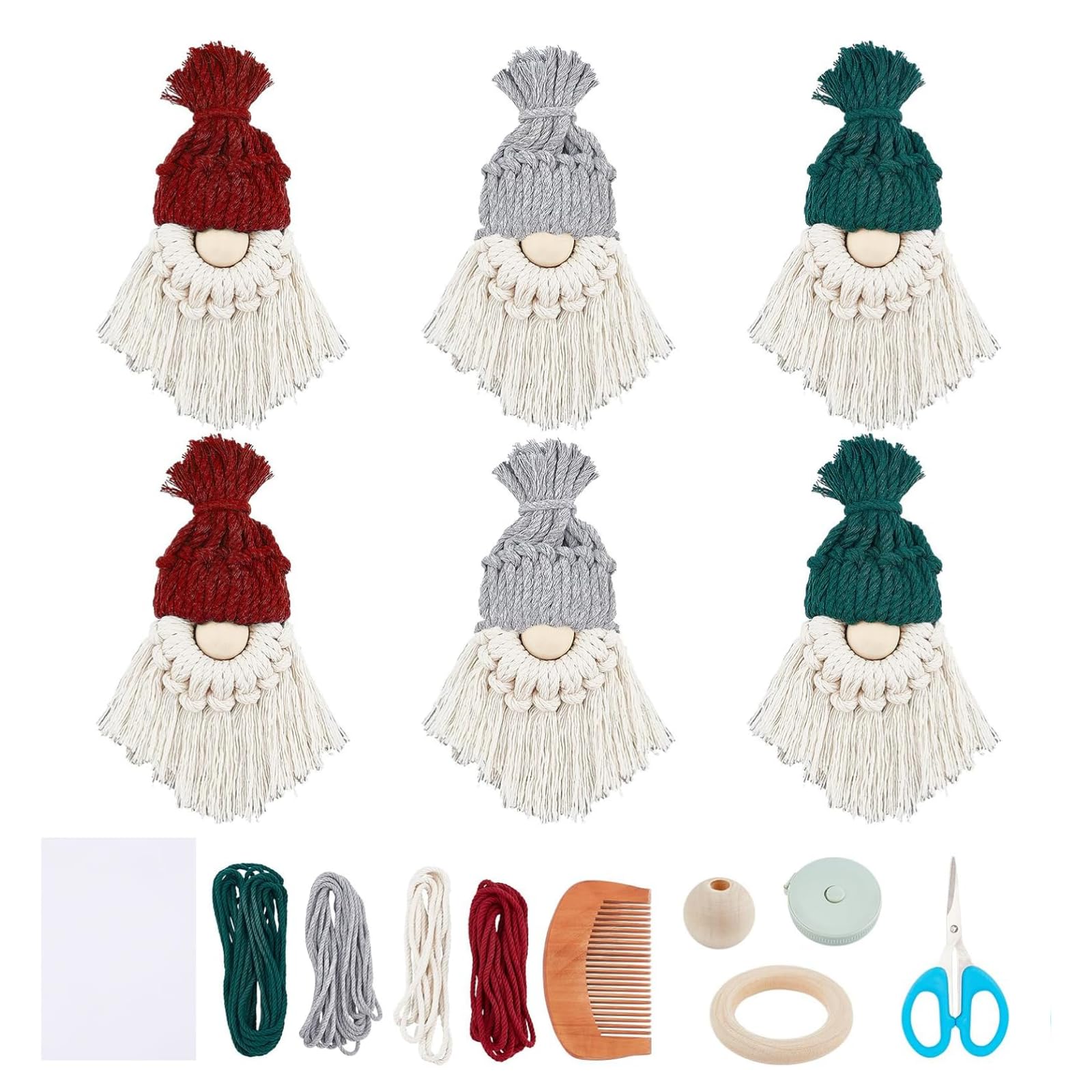 HALOULENI 6 Set DIY Santa Claus Kit DIY Macrame Christmas Kit Christmas ...