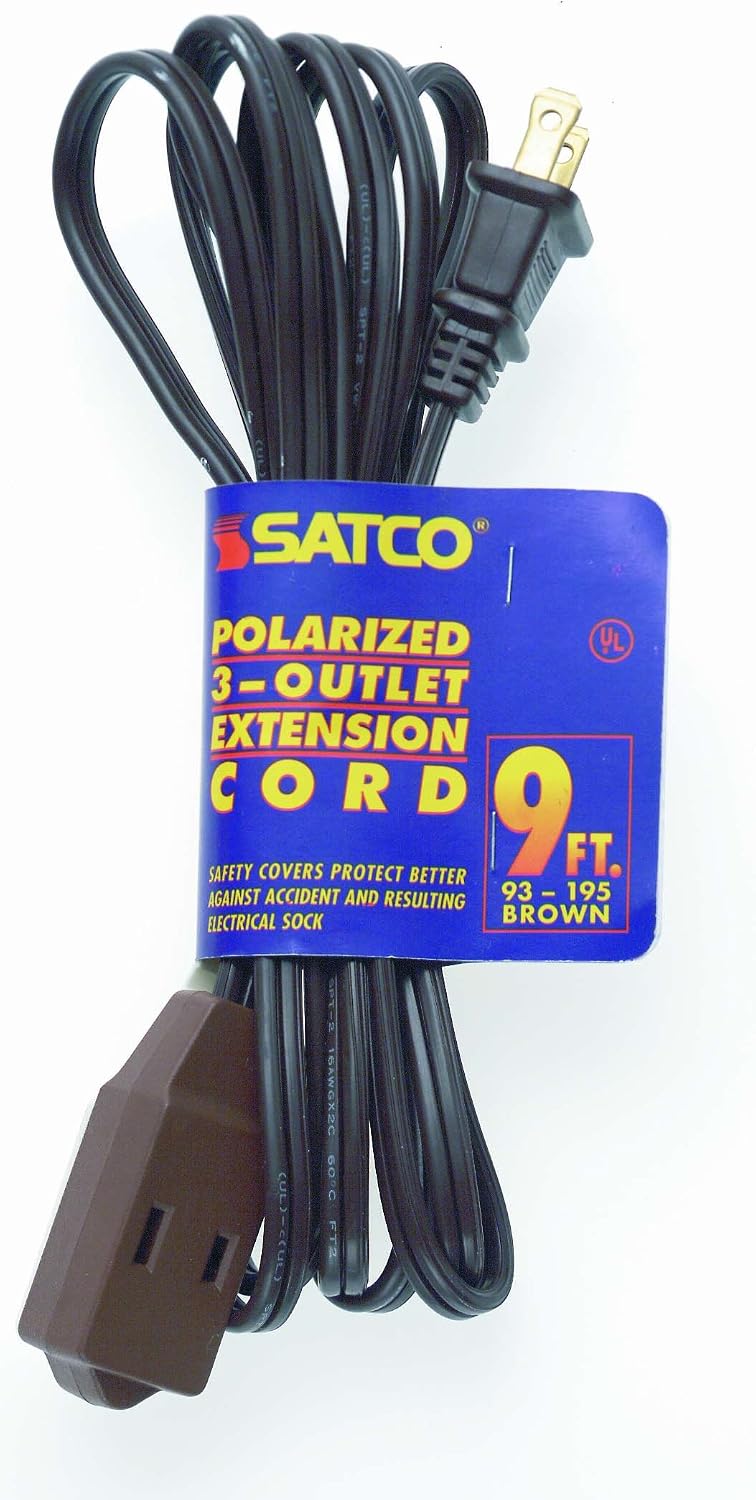 Satco Products 93/195 16/2 SPT Polarized 3 Outlet Extension Cord, Brown ...