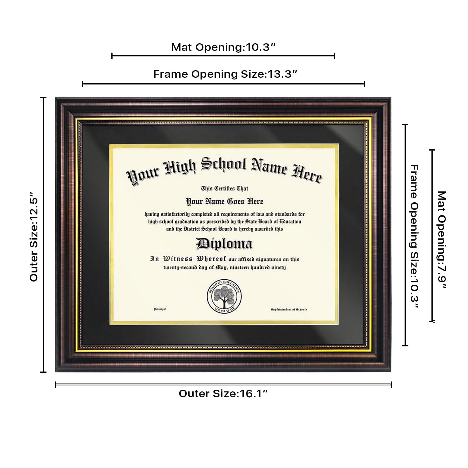 11x14 Frame Mahogany Diploma Frame 8.5x11 With Gold Accents - Display ...