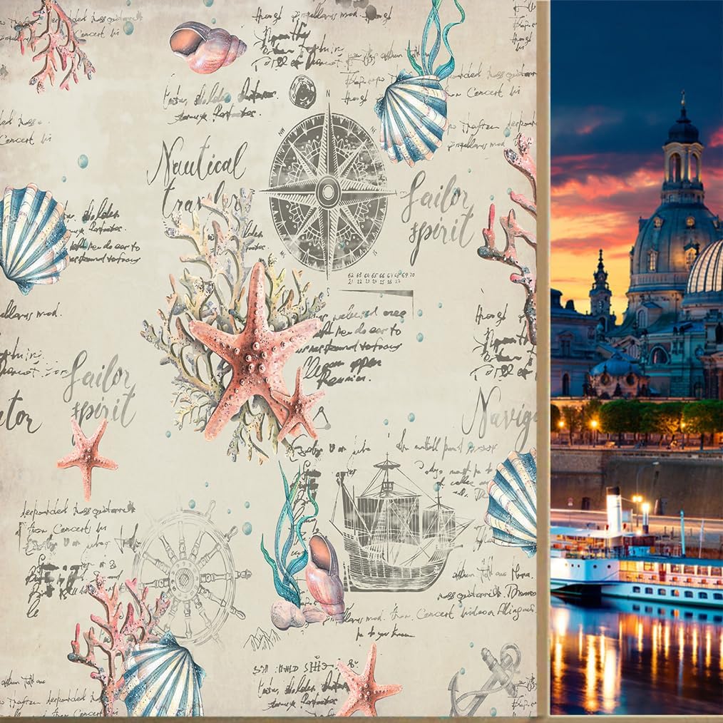 Amazon.com: Brebasf Vintage Nautical Coasta Home Window Film Watercolor ...