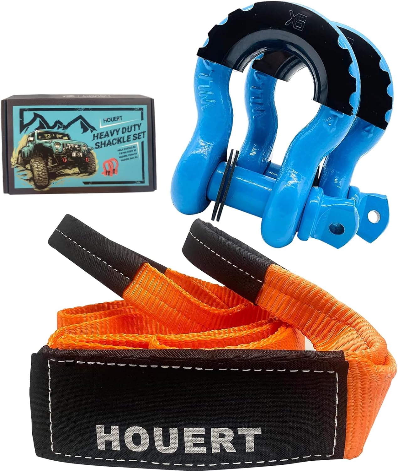 Amazon.com: HOUERT Tow Strap Recovery Kit - 2 Pack D-Ring Shackle 3/4 ...