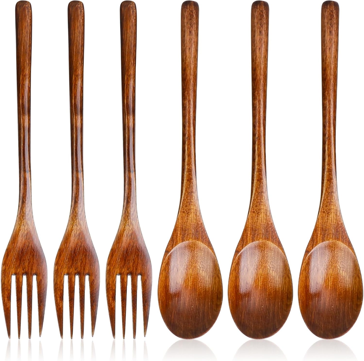 Amazon.com: 6 Pcs Wooden Forks and Spoons Reusable Wooden Spoons Forks ...