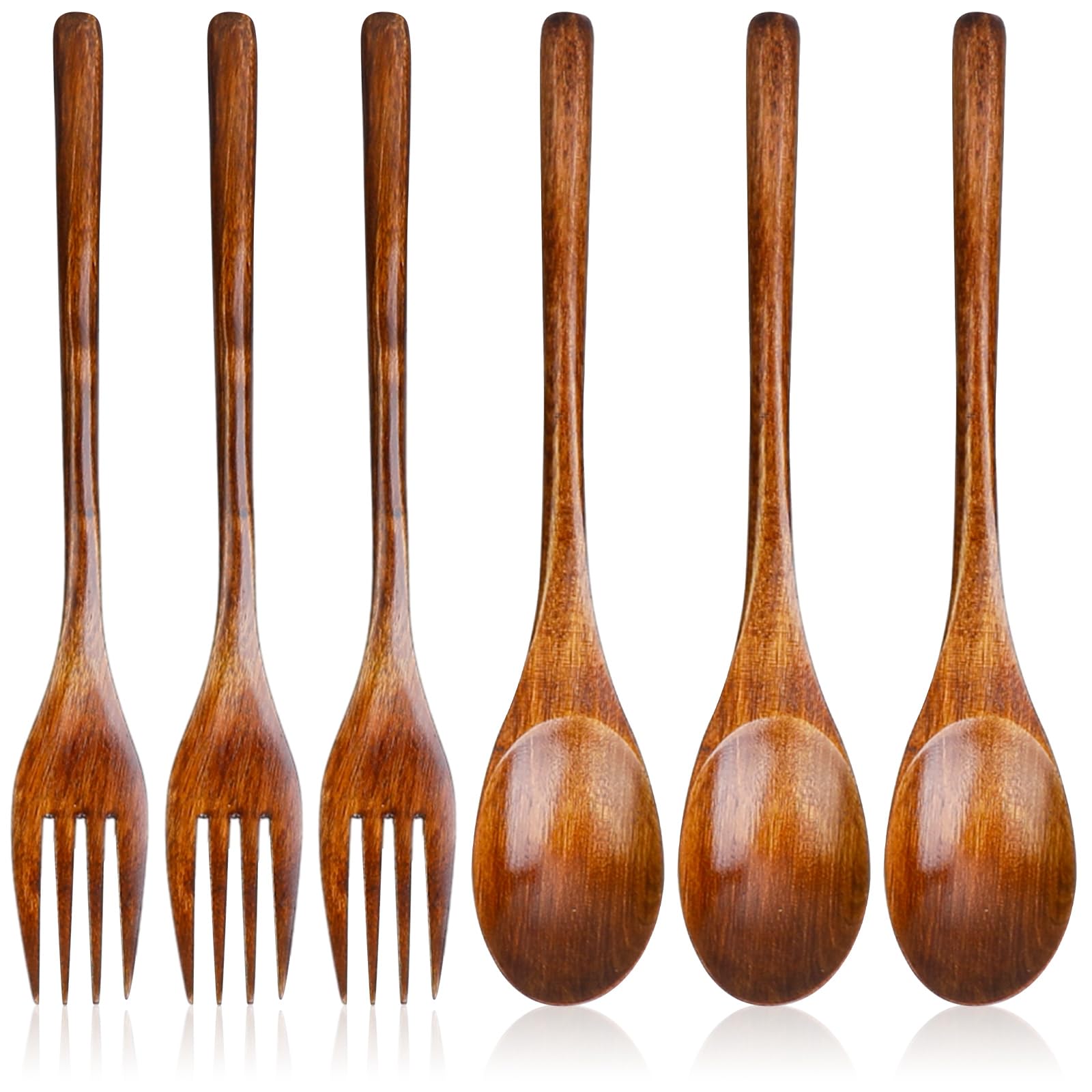 Amazon.com: 6 Pcs Wooden Forks and Spoons Reusable Wooden Spoons Forks ...