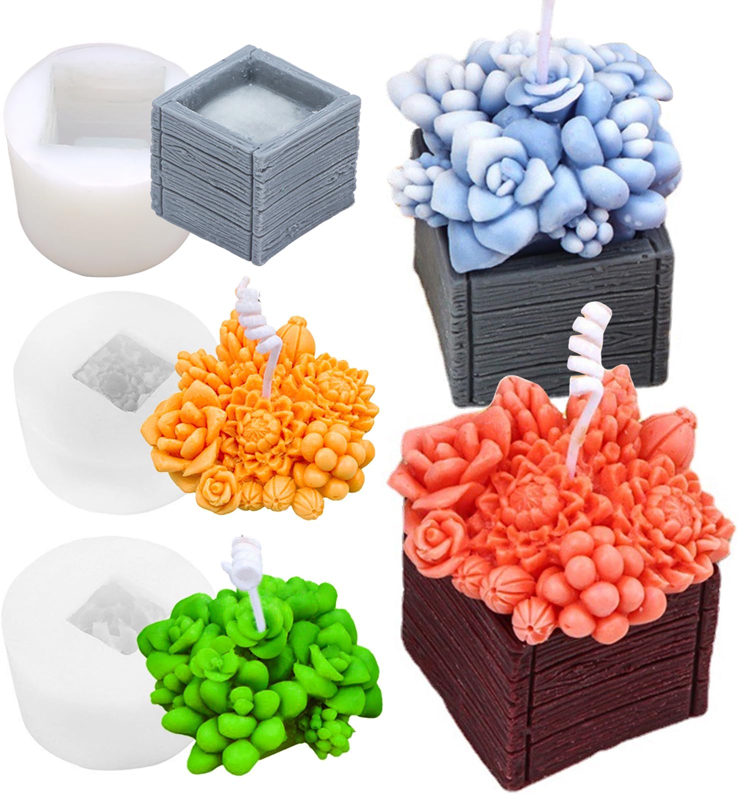 Amazon.com: 3PCS Candle Molds for Candle Making, Succulent Silicone ...