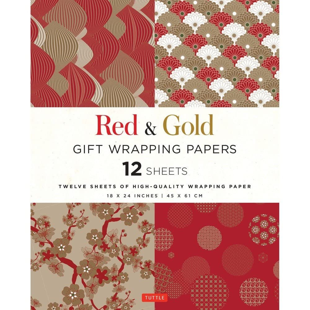 Red and Gold Gift Wrapping Papers: 12 Sheets of High-Quality 18 x 24 ...