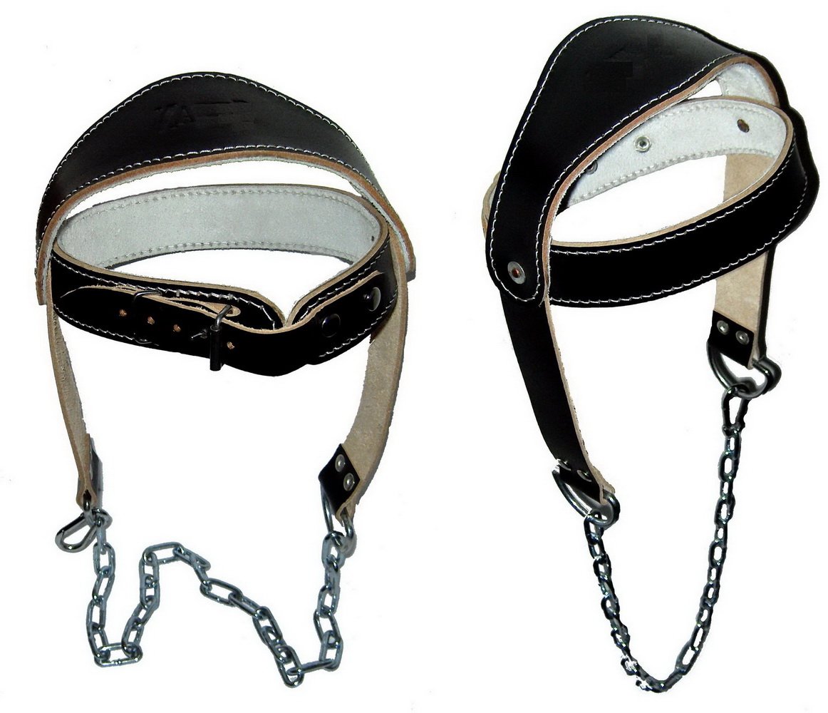 Head Neck Dipping Harness Leather-Black with Chain FITNESS-PRO Neck ...
