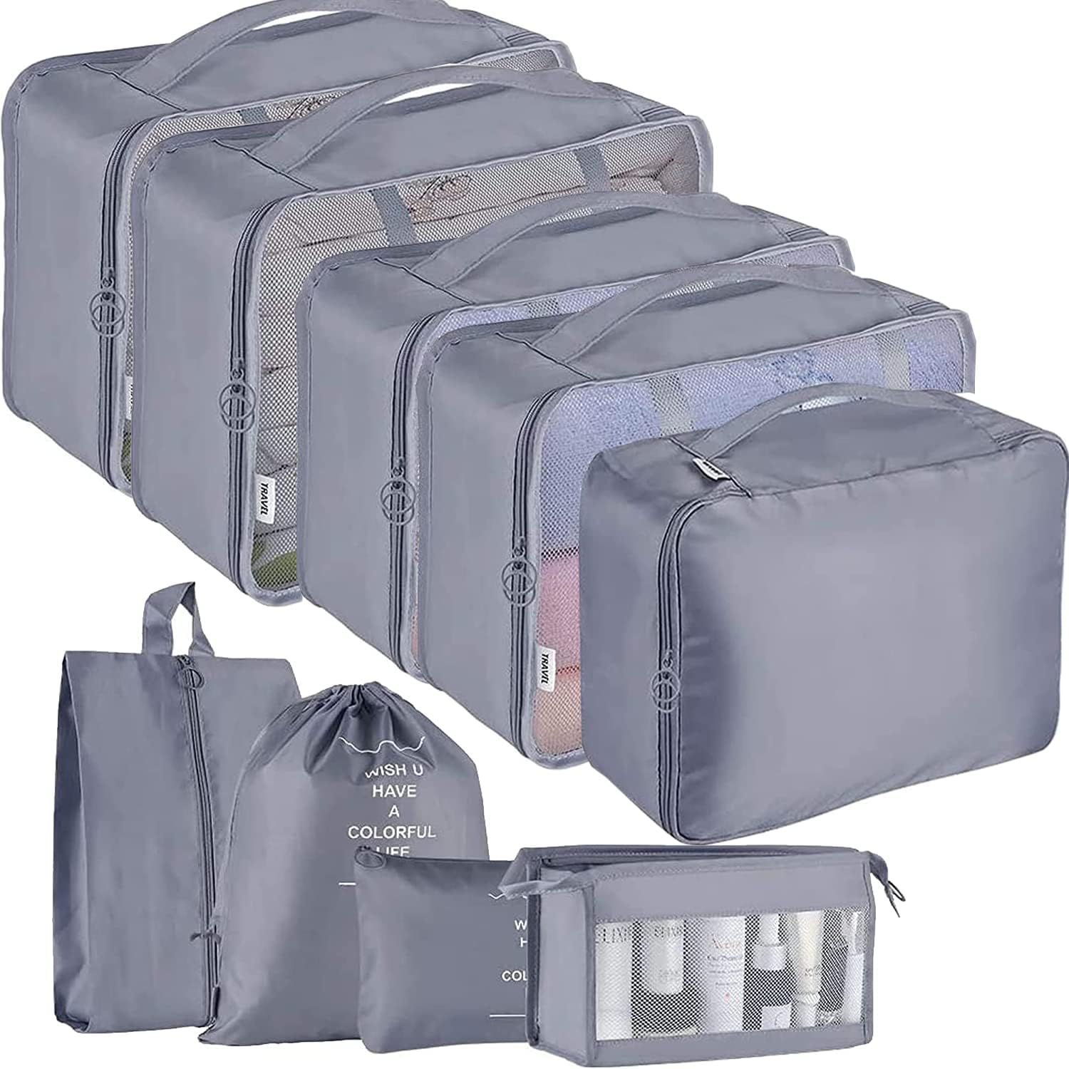Packing Cubes for Travel, 9 Pcs Travel Cubes Set Foldable Suitcase ...