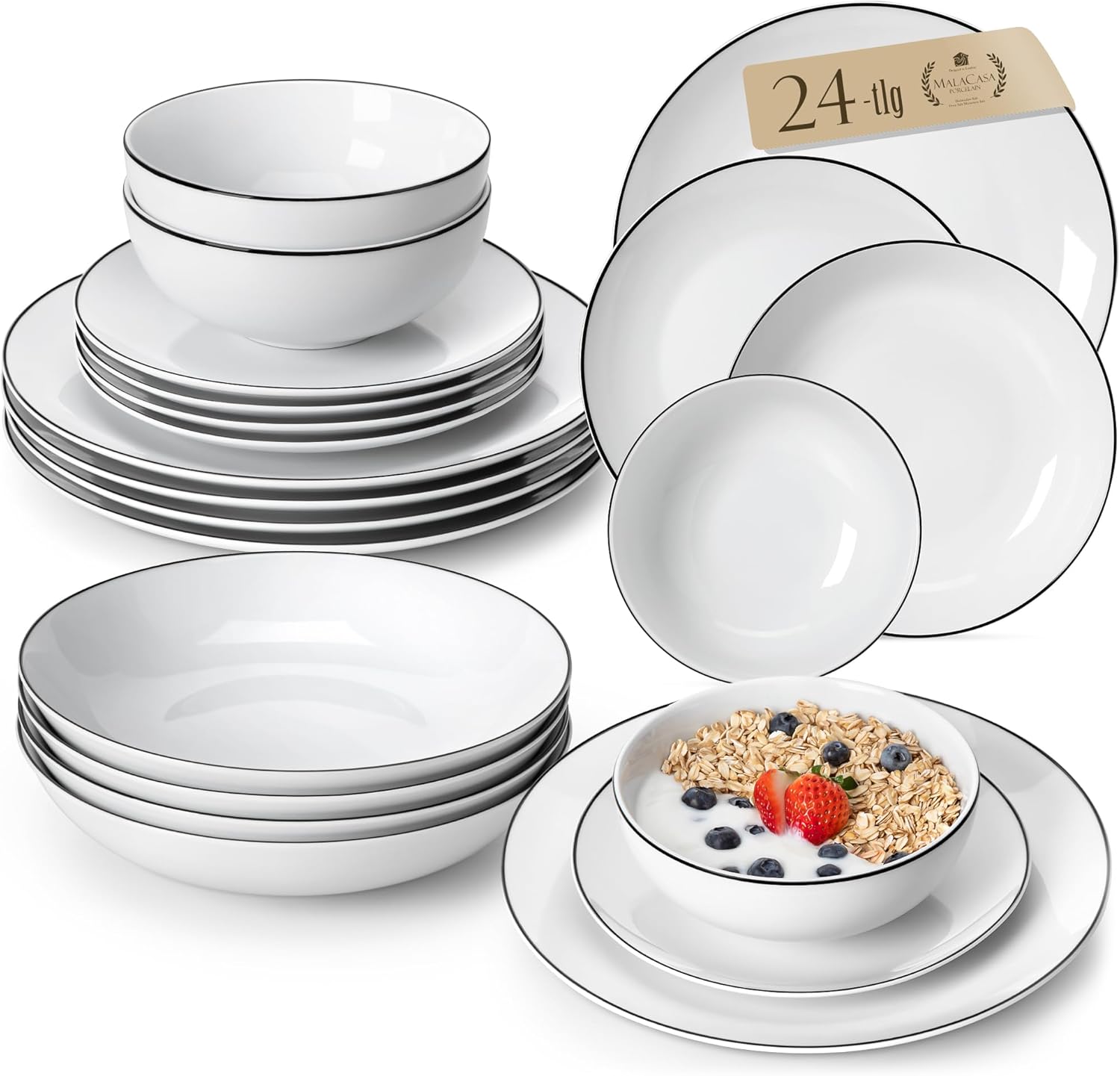 Amazon.com | MALACASA 24-Piece Gourmet Porcelain Dinnerware Sets ...