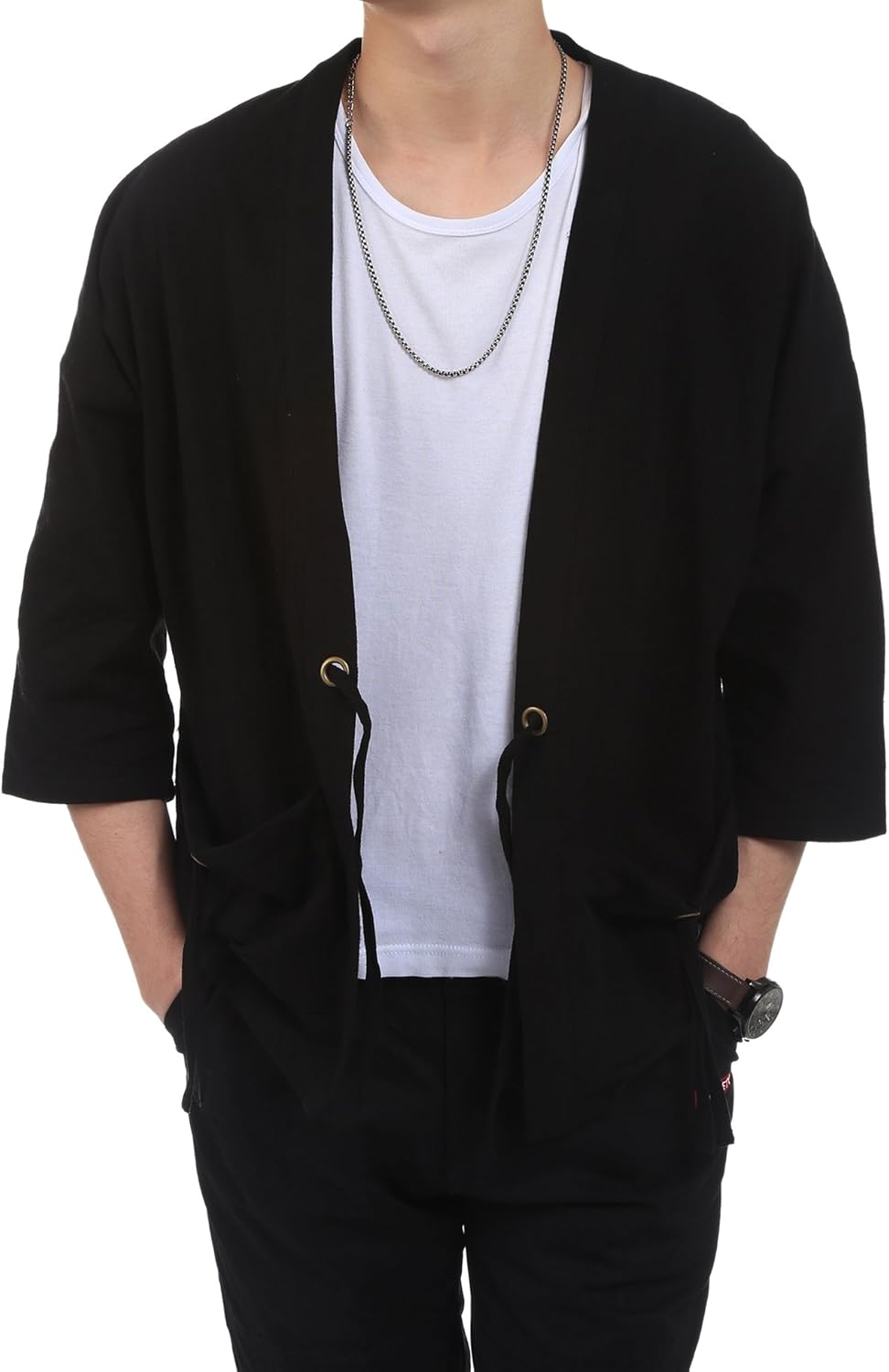 Amazon.co.jp: COOFANDY Coofandy Cardigan Hemp Japanese Style Hoodie 3/4 ...