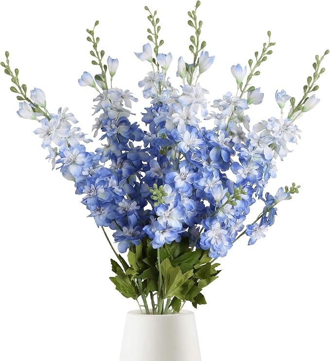 Amazon.com: INSUNSIX 6PCS Blue Delphinium Artificial Flowers 33 ...