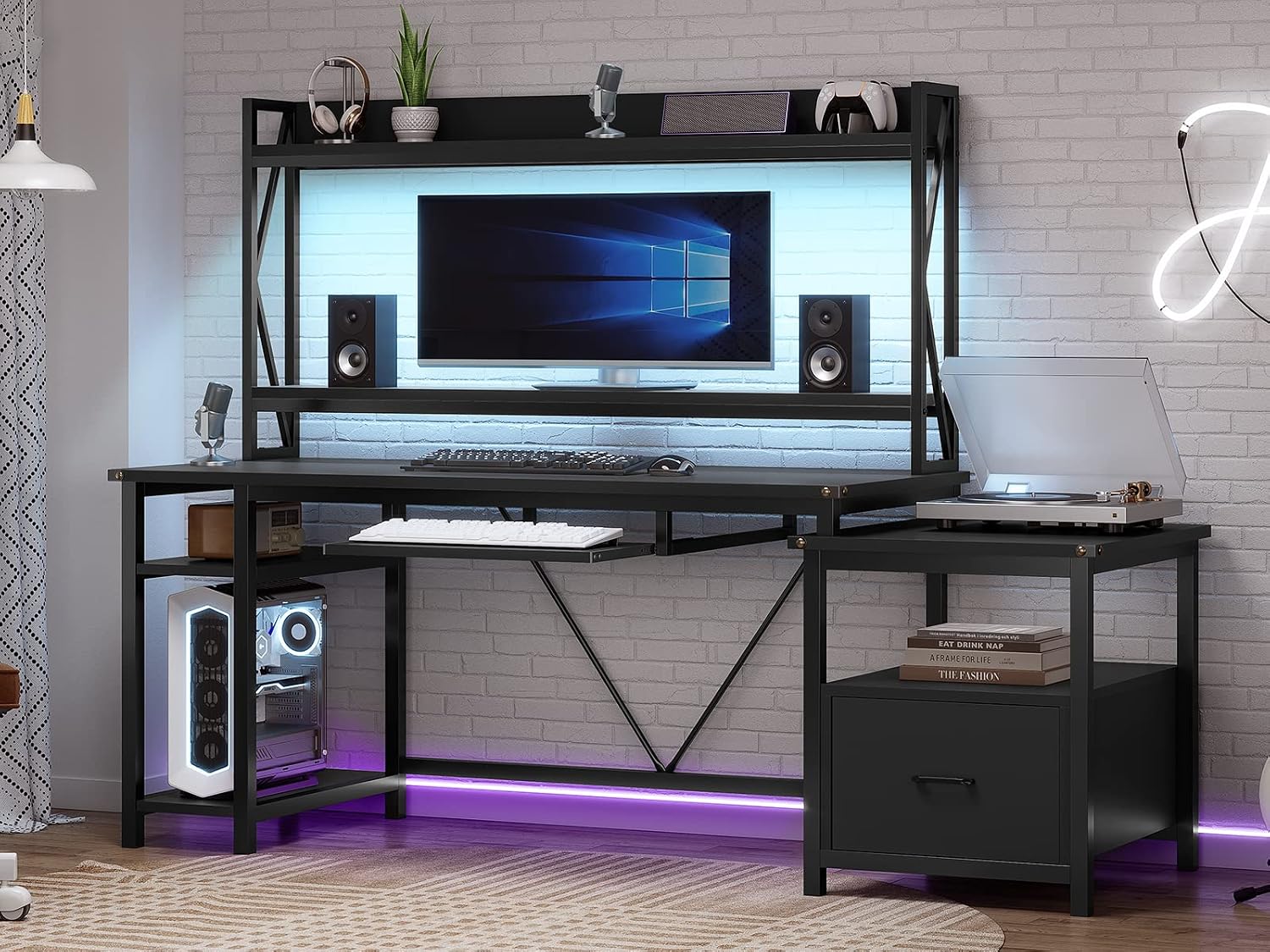 Amazon.com: SEDETA 71" Office Desk, Computer Desk with Desk Lamp, Home ...