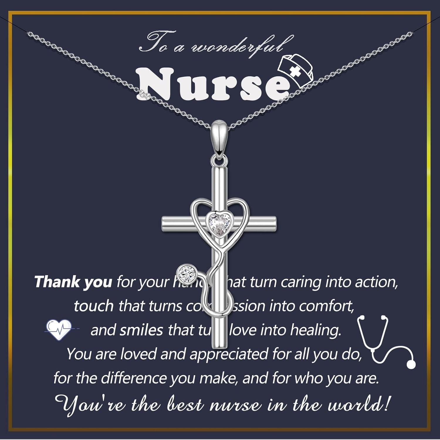Amazon.com: Leyung White Gold-Plated Stethoscope Cross Necklace for ...
