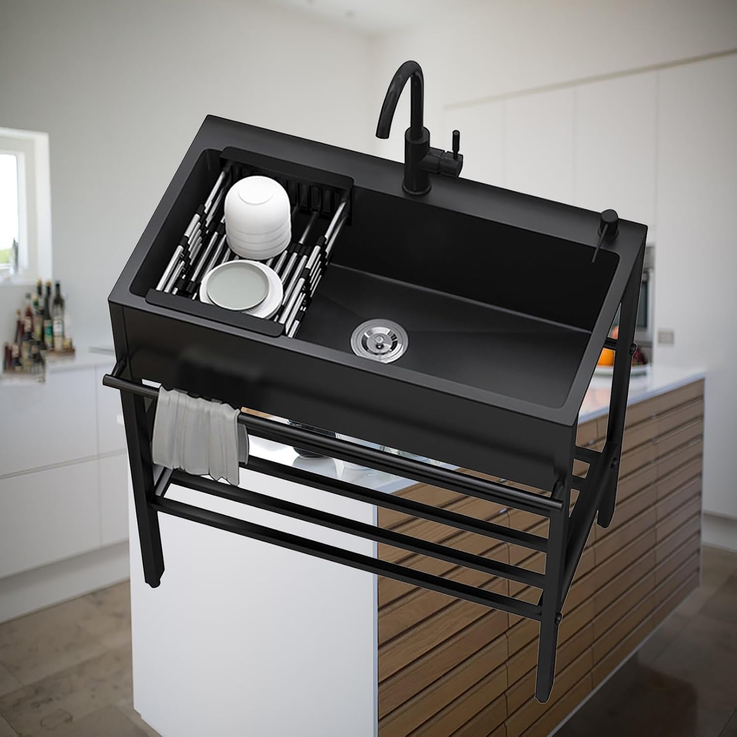 Évier Cuisine 1 Bac, Evier Inox De Cuisine Avec Robinet, Extérieur ...
